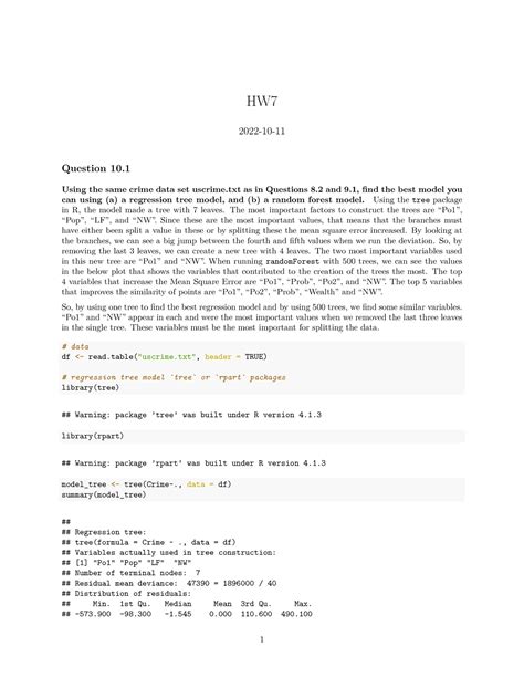 Hw7 Homework Solutions HW7 Question 10 Using The Same Crime Data Set Uscrime As In Questions