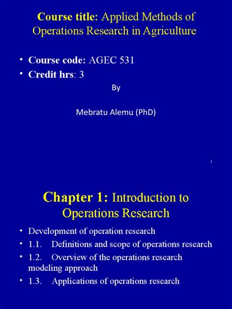Application Of Or In Agriculture Pdf Mathematical Model