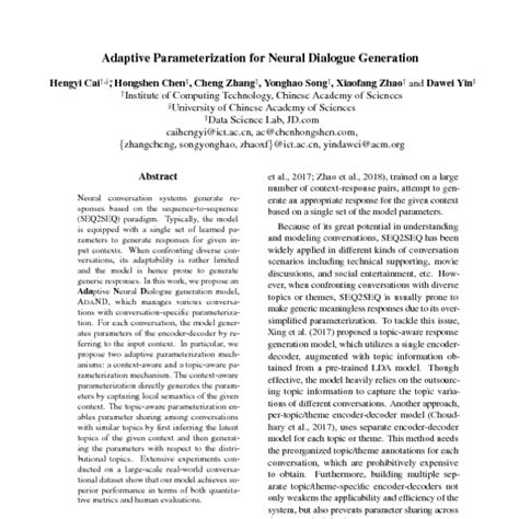 Adaptive Parameterization For Neural Dialogue Generation Acl Anthology