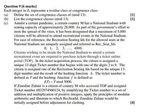 solved question 9 [6 marks] each integer in zn represents a