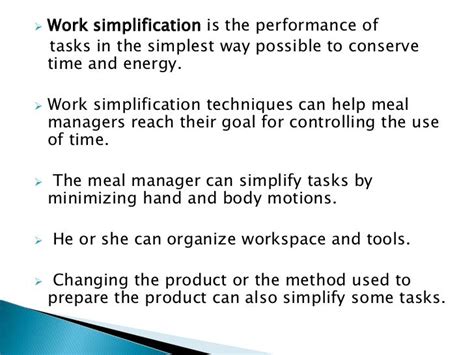 Work Simplification In Meal Preparation