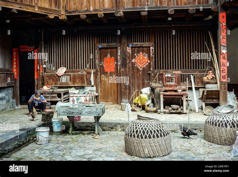 Rectangular And Round Hakka Tulou Building Made Of Rammed Earth And