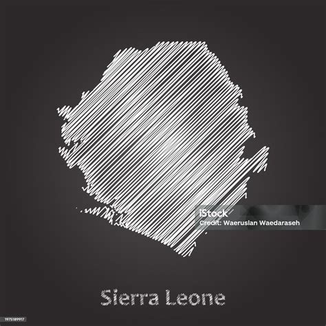 시에라 리온지도 검은 배경에 손으로 그린 흰색 낙서 스케치 벡터 일러스트 레이 션 Eps10 계획에 대한 스톡 벡터 아트 및