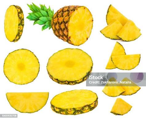 신선한 조각과 파인애플 과일 컬렉션입니다 파인애플 조각 흰색 배경에 고립입니다 열 대 과일 세트 파인애플에 대한 스톡 사진 및 기타 이미지 Istock
