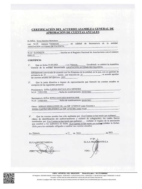 Certificación Del Acuerdo Asamblea General De Aprobación De Cuentas