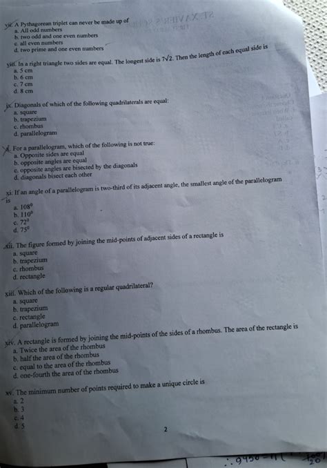Vii A Pythagorean Triplet Can Never Be Made Up Of A All Odd Numbers
