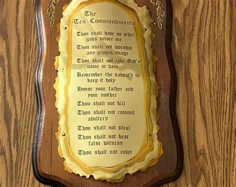 The 10 Commandments On Wood And Metal Tin Plaque With 10 Commandments