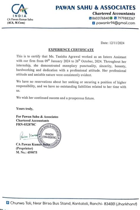 Tanisha Agrawal On Linkedin Completed My Internship Under The Guidance Of Ca For 10 Months