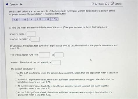 Solved Question 14 0 10 Pts 3 Details The Data Set Below Is