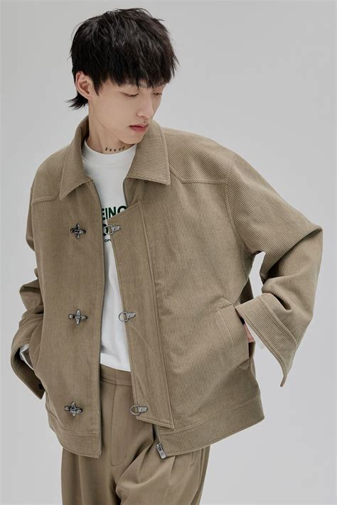 Fireman Clasp Buckle Corduroy Collared Jacket Collar Jackets Mens Cardigan Sweater Varsity