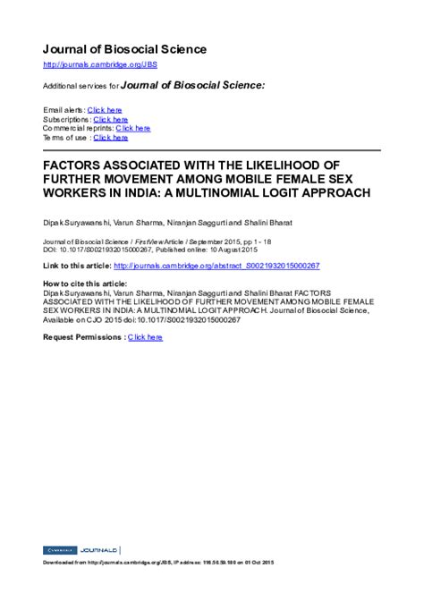 Pdf Factors Associated With The Likelihood Of Further Movement Among Mobile Female Sex Workers Pdf Factors Associated With The Likelihood Of Further Movement Among Mobile Female Sex Workers