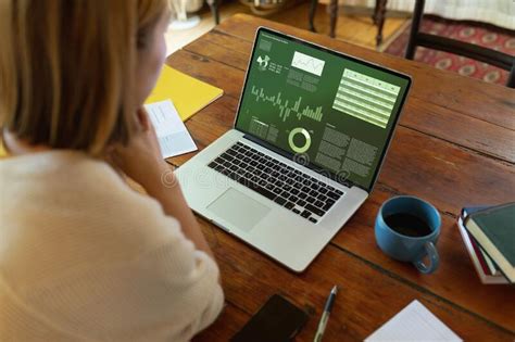 Composition Of Asian Businesswoman Using Laptop With Data Processing