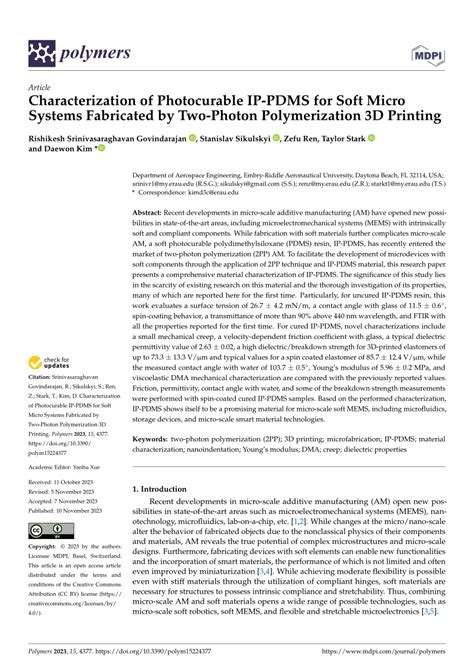 Pdf Characterization Of Photocurable Ip Pdms For Soft Micro Systems