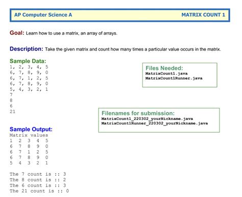 solved ap computer science a matrix count 1 goal learn how
