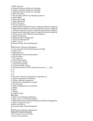 Dbm Iibm Case Study Solutions Multiple Answers DOCX