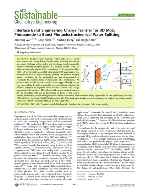 Pdf Interface Band Engineering Charge Transfer For 3d Mos 2 Photoanode To Boost