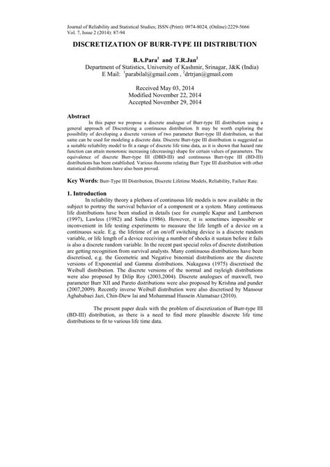 Pdf Discretization Of Burr Type Iii Distribution