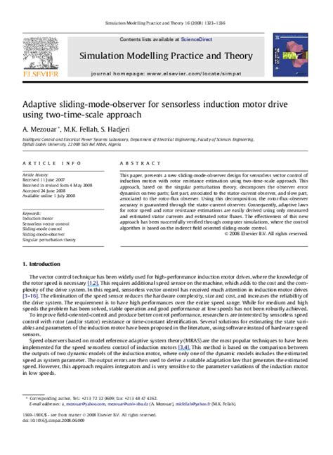 Pdf Adaptive Sliding Mode Observer For Sensorless Induction Motor Drive Using Two Time Scale