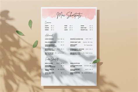 Mac Shortcuts Reference Chart Printable Cheat Sheet Office Freelancer Blogger Writer