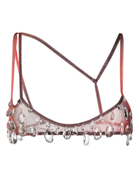 Gcds Crystal Embellished Mesh Bra Top Farfetch