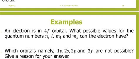ExamplesAn Electron Is In F Orbital What Possible Values For The Quant