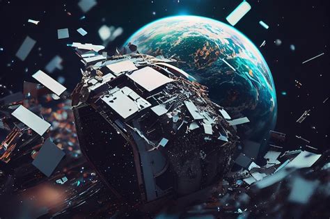 Premium Photo Space Debris Fragments Of Communicationsgenerative Ai