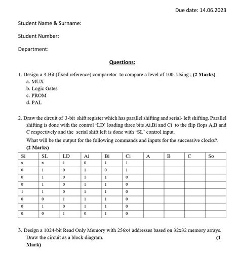 Solved 1 Design A 3 Bit Fixed Reference Comparetor To