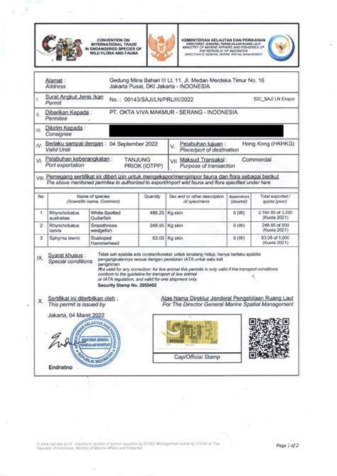 Cites Certificate Gmp Haccp Pt Okta Viva Makmur