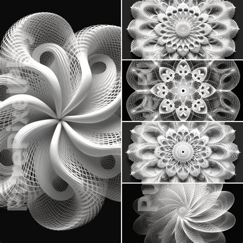 Spirograph Digital Art 3d Spirograph Clipart Elegant White Spirographs On Black Background