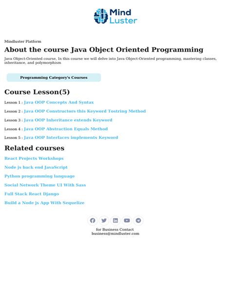 Java Object Oriented Programming Course Content Pdf
