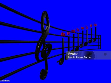 고음 음자리표와 파란색 배경 3d 일러스트관점 악보에 갈고리 블랙 미 악보 3d 그림 다시 음표에 대한 스톡 사진 및 기타 이미지 Istock