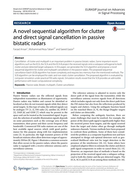 Pdf A Novel Sequential Algorithm For Clutter And Direct Signal