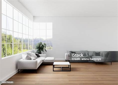 흰색 벽과 회색 소파 3d 렌더링이있는 깨끗한 미니멀리스트 아파트 벽에 대한 스톡 사진 및 기타 이미지 벽 실내 측면 보기 Istock