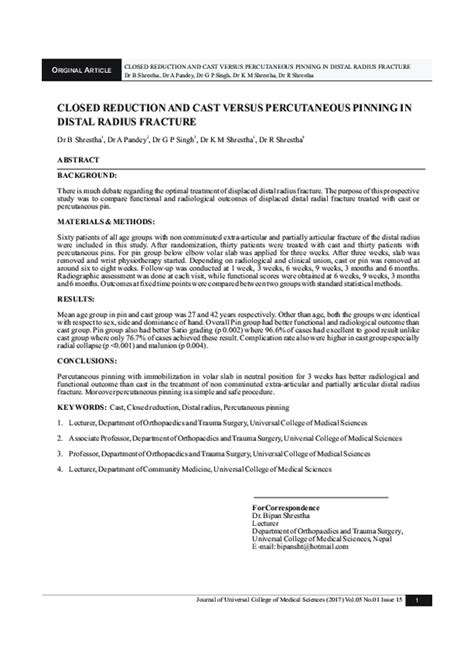 Pdf Closed Reduction And Cast Versus Percutaneous Pinning In Distal
