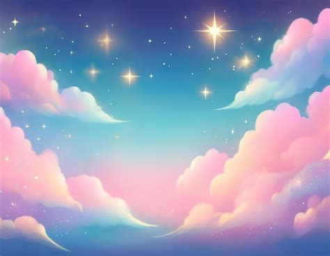 아름다운 구름과 반이는 별들이 있는 파스텔 색의 꿈의 배경 프리미엄 Ai 생성 이미지