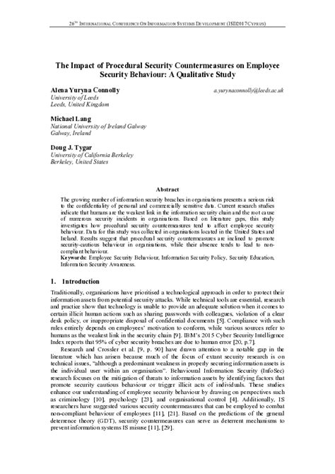 Pdf The Impact Of Procedural Security Countermeasures On Employee Security Behaviour A