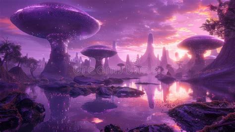 Purple Alien Landscape For Fantasy Backgrounds And Cosmic Dreams Stock Illustration