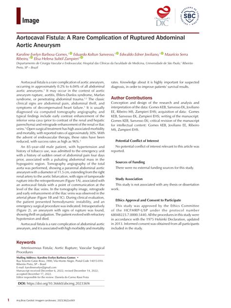 Pdf Aortocaval Fistula A Rare Complication Of Ruptured Abdominal