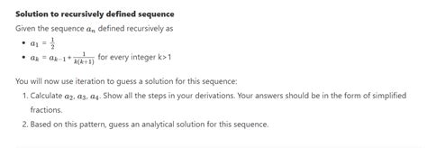 Solved Solution To Recursively Defined Sequence Given The