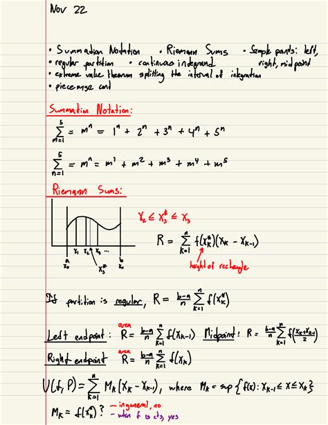 1500 Calculus Notes 1 Nov 22 • Summation Notation • Riemann Sums