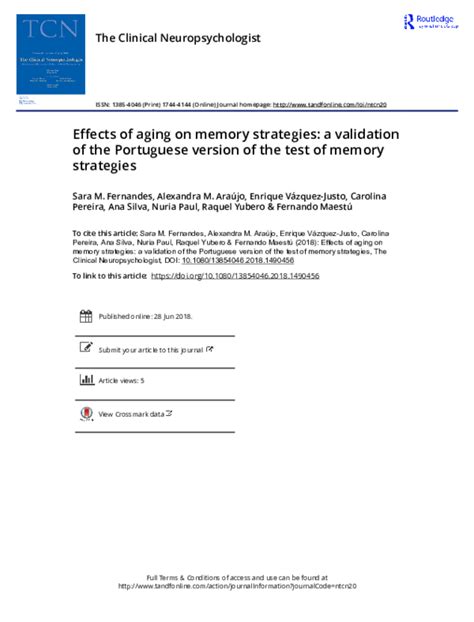 Pdf Effects Of Aging On Memory Strategies A Validation Of The Portuguese Version Of The Test