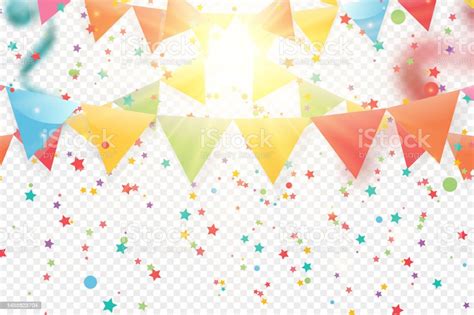 투명한 배경에 다채로운 작은 색종이와 리본이 많이 있습니다 축제 행사 및 파티 다색 배경 투명한 배경에 고립 된 다채로운 밝은 색종이 3차원 형태에 대한 스톡 벡터 아트 및