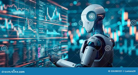 3d Rendering Of A Humanoid Robot Analyzing A Stock Market Chart With Trading Charts Stock