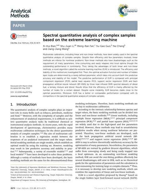 Pdf Spectral Quantitative Analysis Of Complex Samples Based On Extreme Learning Machine