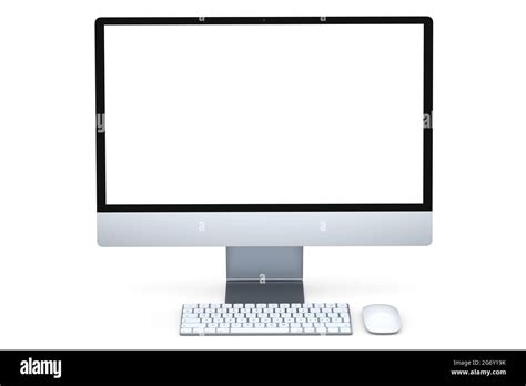 Realistic Grey Computer Screen Display With Keyboard And Mouse Isolated On White Background 3d