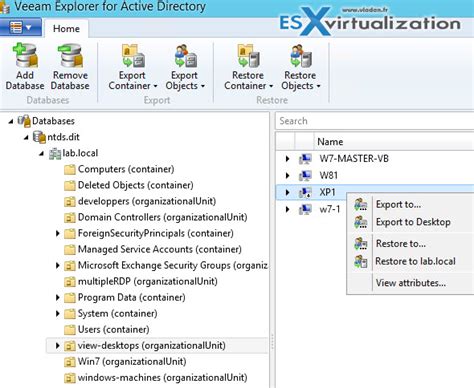 Veeam Explorer For Active Directory VEAD How To Use ESX Virtualization
