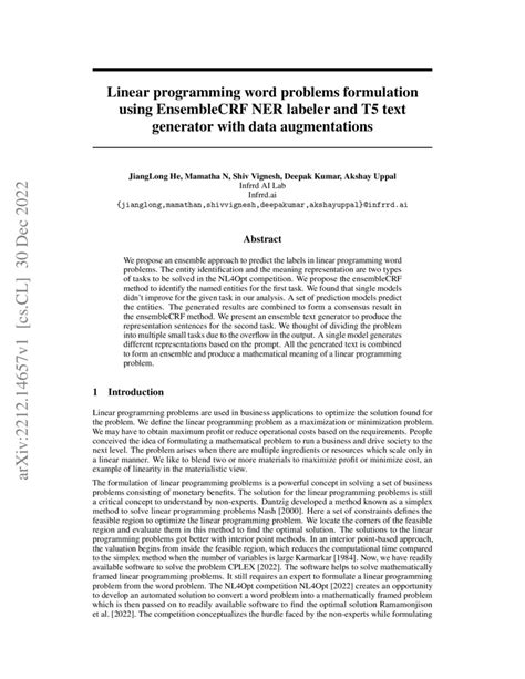 Linear Programming Word Problems Formulation Using Ensemblecrf Ner