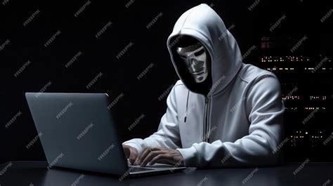 premium photo man wearing mask at computer hacker programmer cyber crime