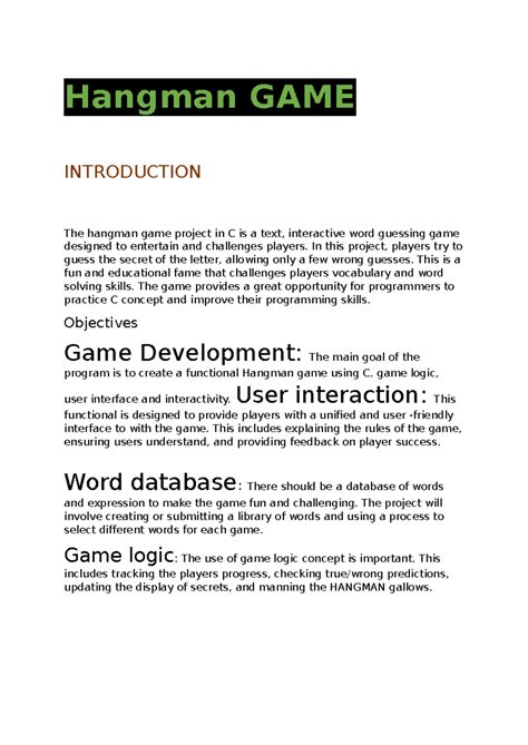 Hangman Game Hangman Game Introduction The Hangman Game Project In C Is A Text Interactive