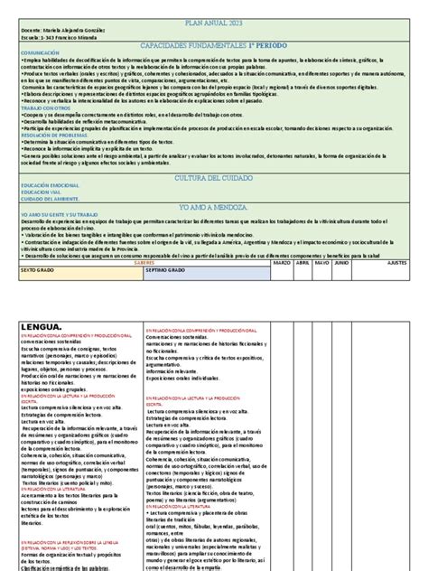 Plan Anual 2023 Mariela Pdf Comprensión Lectora Palabra